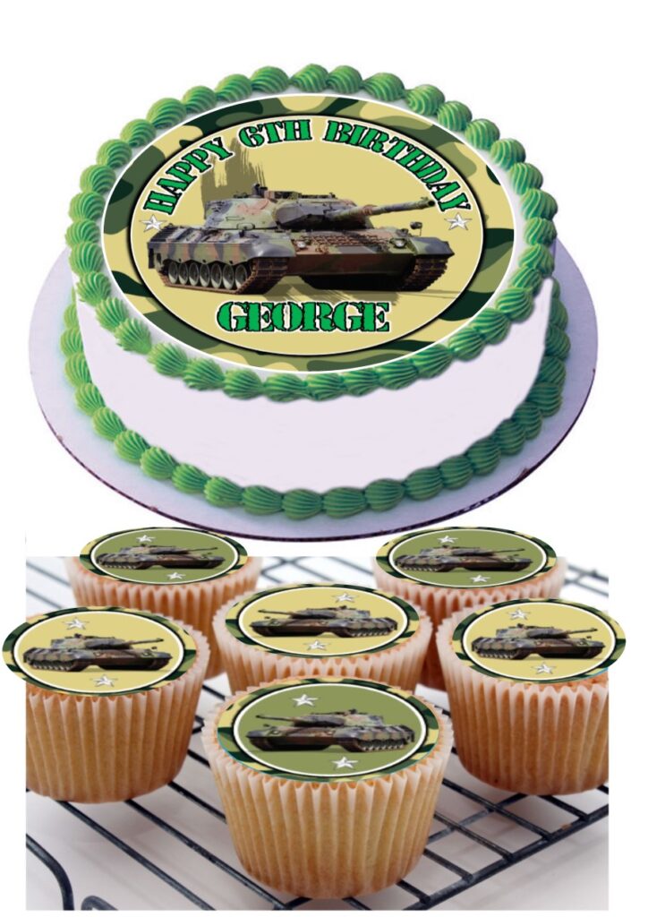 ARMY TANK Cake Topper & 8 Cupcake Toppers