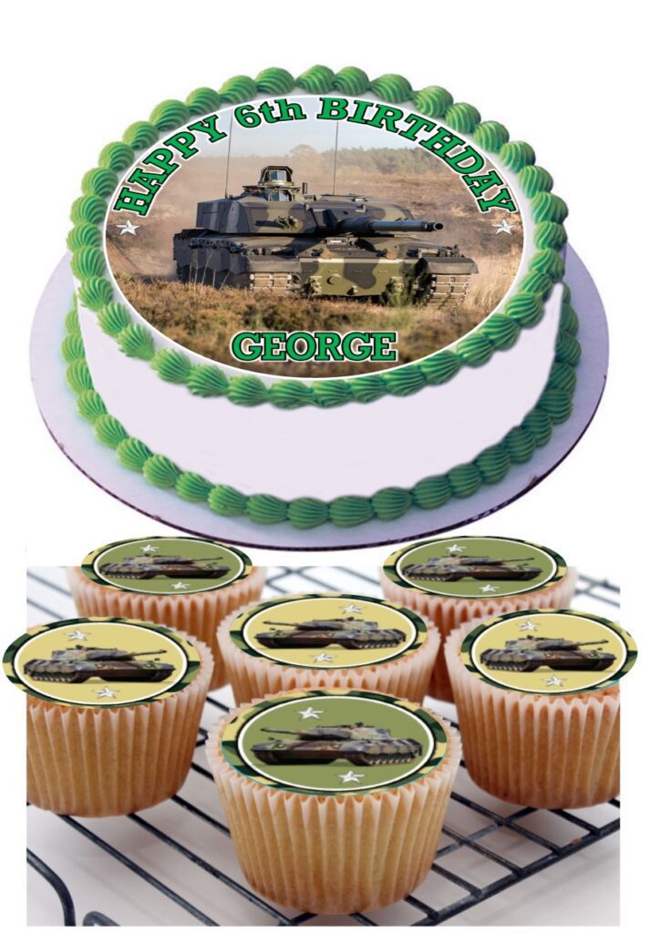 ARMY TANK Cake Topper & 8 Cupcake Toppers (Version 1)