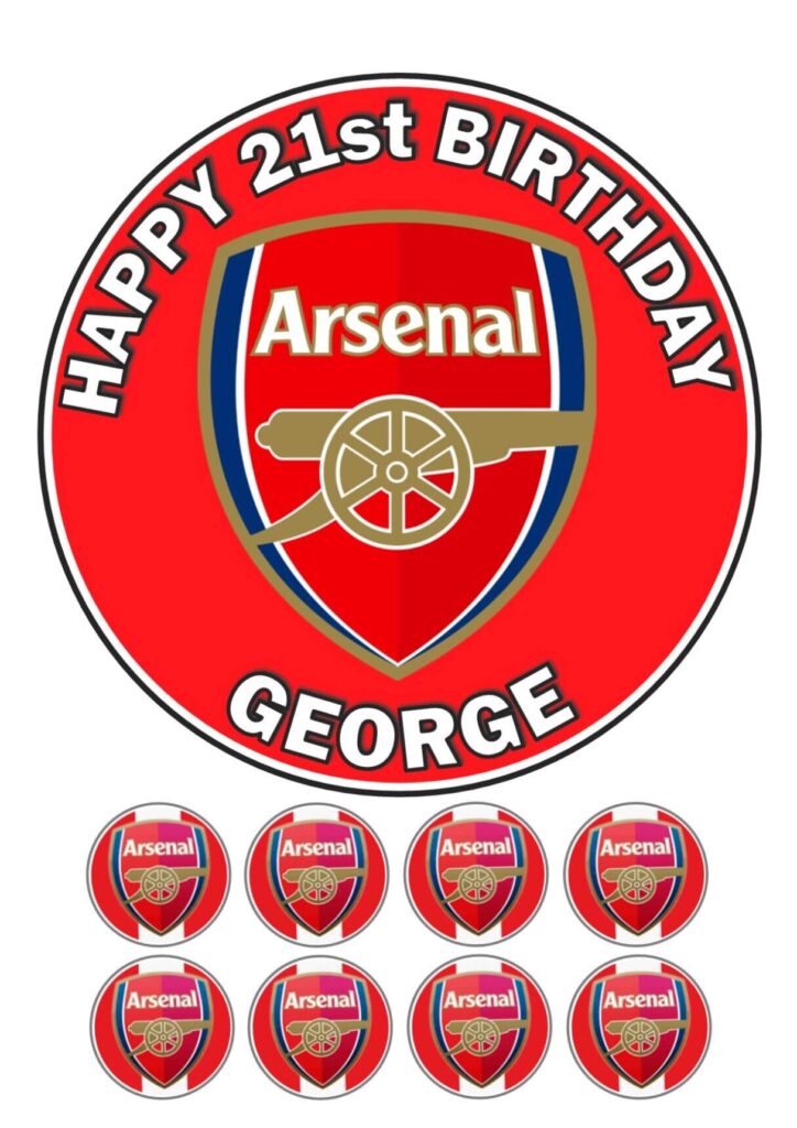 Arsenal Icing Birthday Cake Topper & 8 Cupcake Toppers