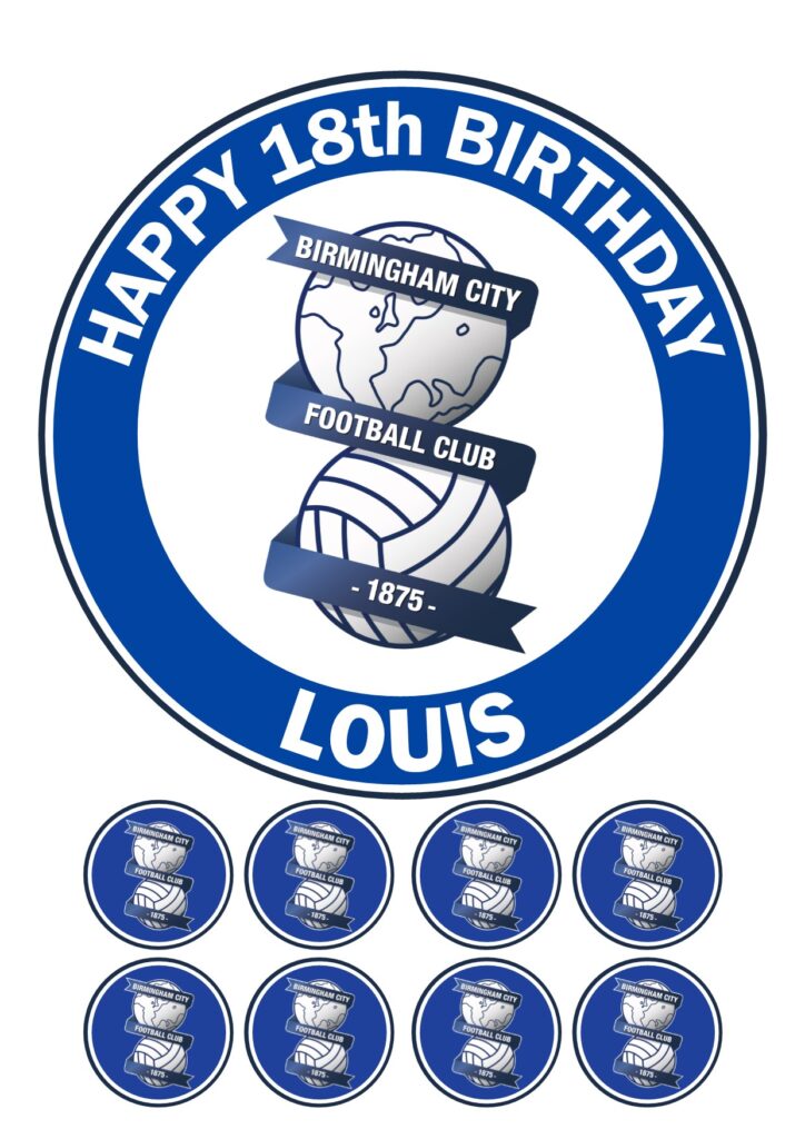 Birmingham City FC Icing Birthday Cake Topper & 8 Cupcake Toppers