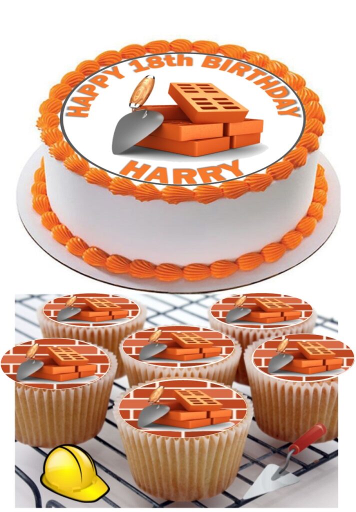 Bricklayer Icing Birthday Cake Topper & 8 Cupcake toppers