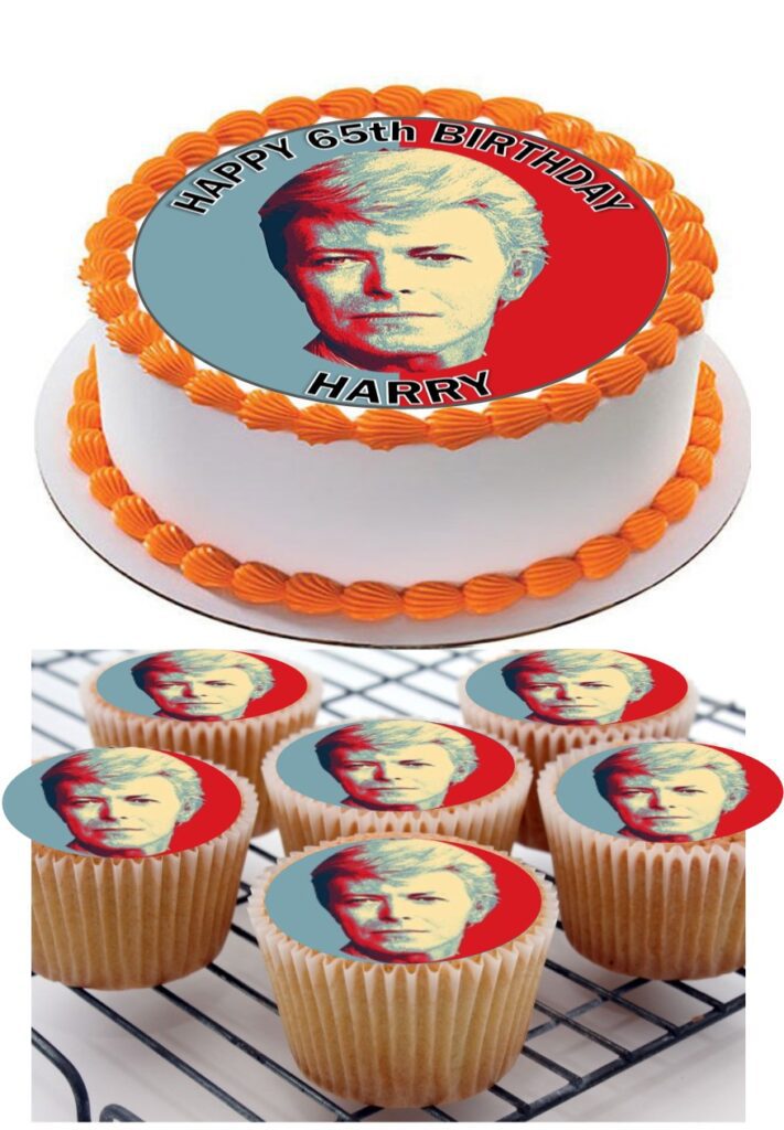 DAVID BOWIE Icing Birthday Cake Topper & 8 Cupcake Toppers
