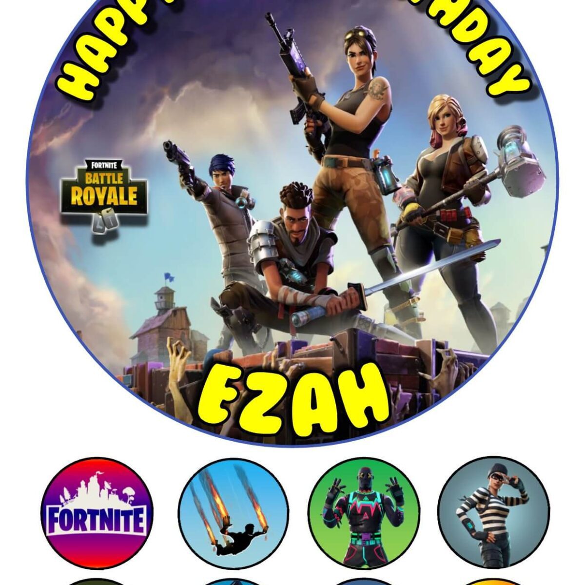 FORTNITE Icing Birthday Cake Topper & 8 Cupcake Toppers