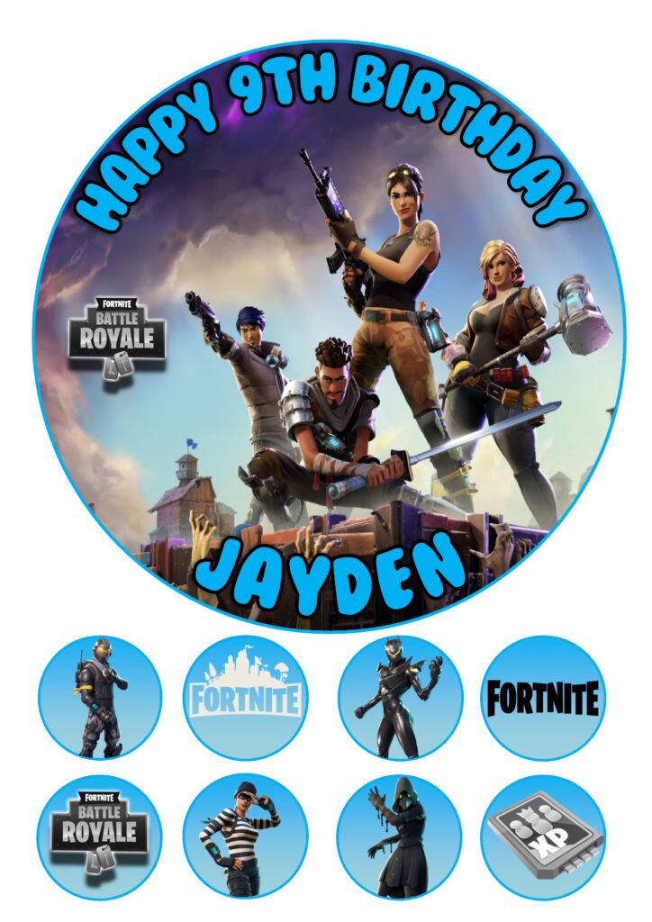 FORTNITE Icing Birthday Cake Topper & 8 Cupcake Toppers
