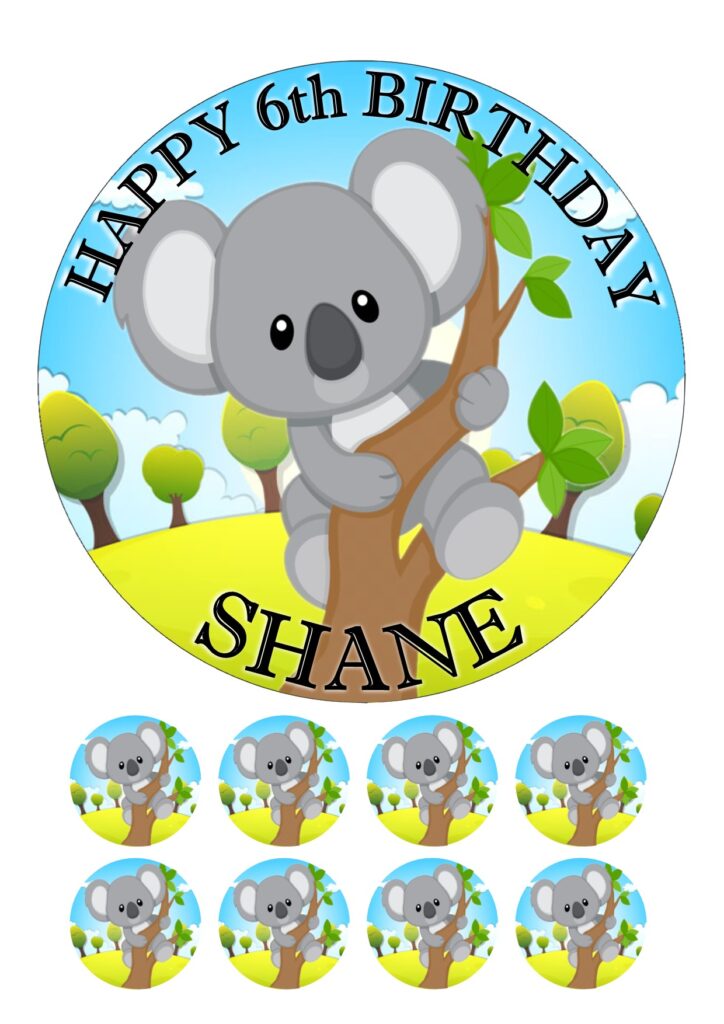 Koala Cake Icing Birthday Cake Topper & 8 Cupcake Toppers