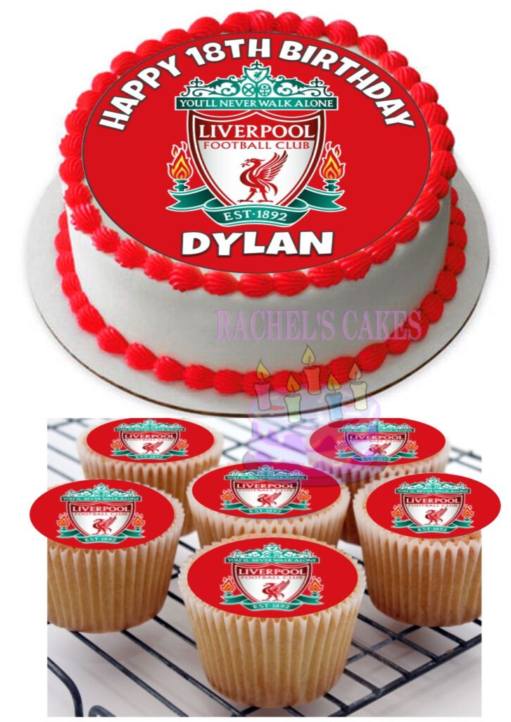 Liverpool FC Icing Birthday Cake Topper & 8 Cupcake Toppers