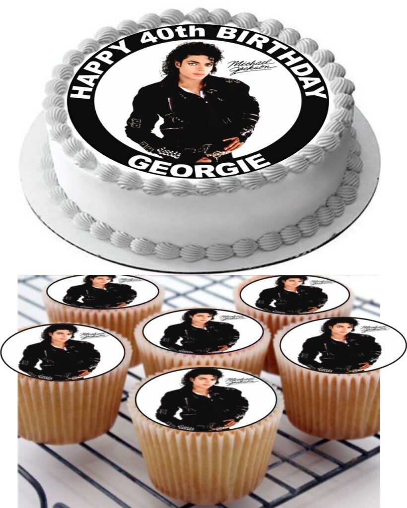 Michael Jackson Icing Birthday Cake Topper & 8 Cupcake Toppers