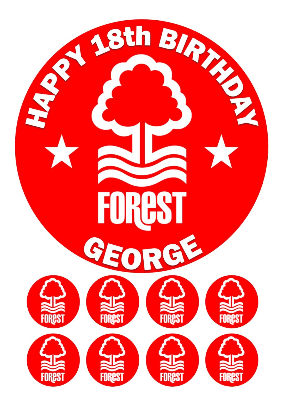 Nottingham Forest Icing Birthday Cake Topper & 8 Cupcake Toppers
