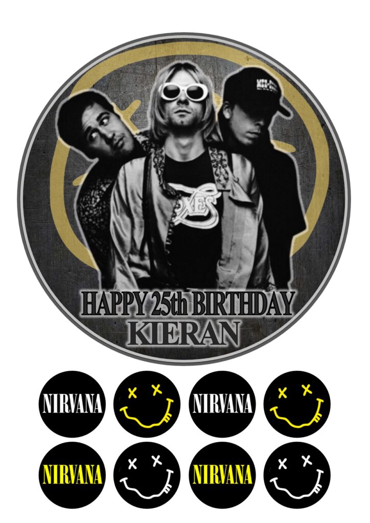 Nirvana Icing Birthday Cake Topper & 8 Cupcake Toppers