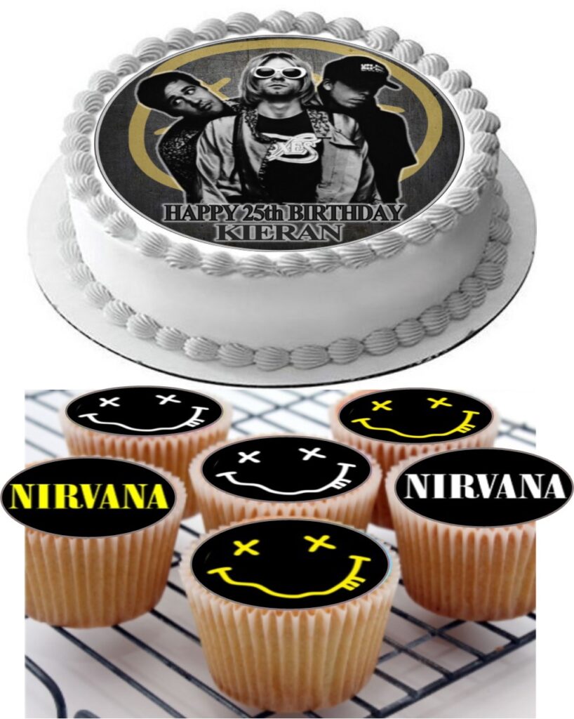 Nirvana Icing Birthday Cake Topper & 8 Cupcake Toppers