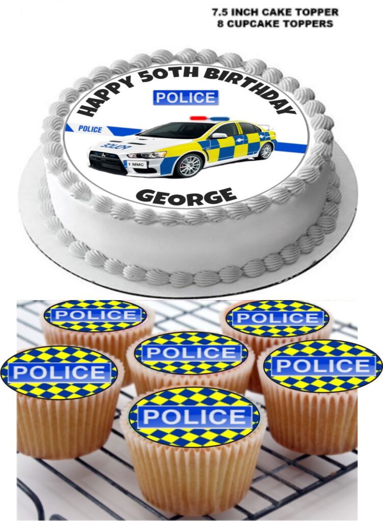 Police Car Icing Birthday Cake Topper & 8 Cupcake Toppers