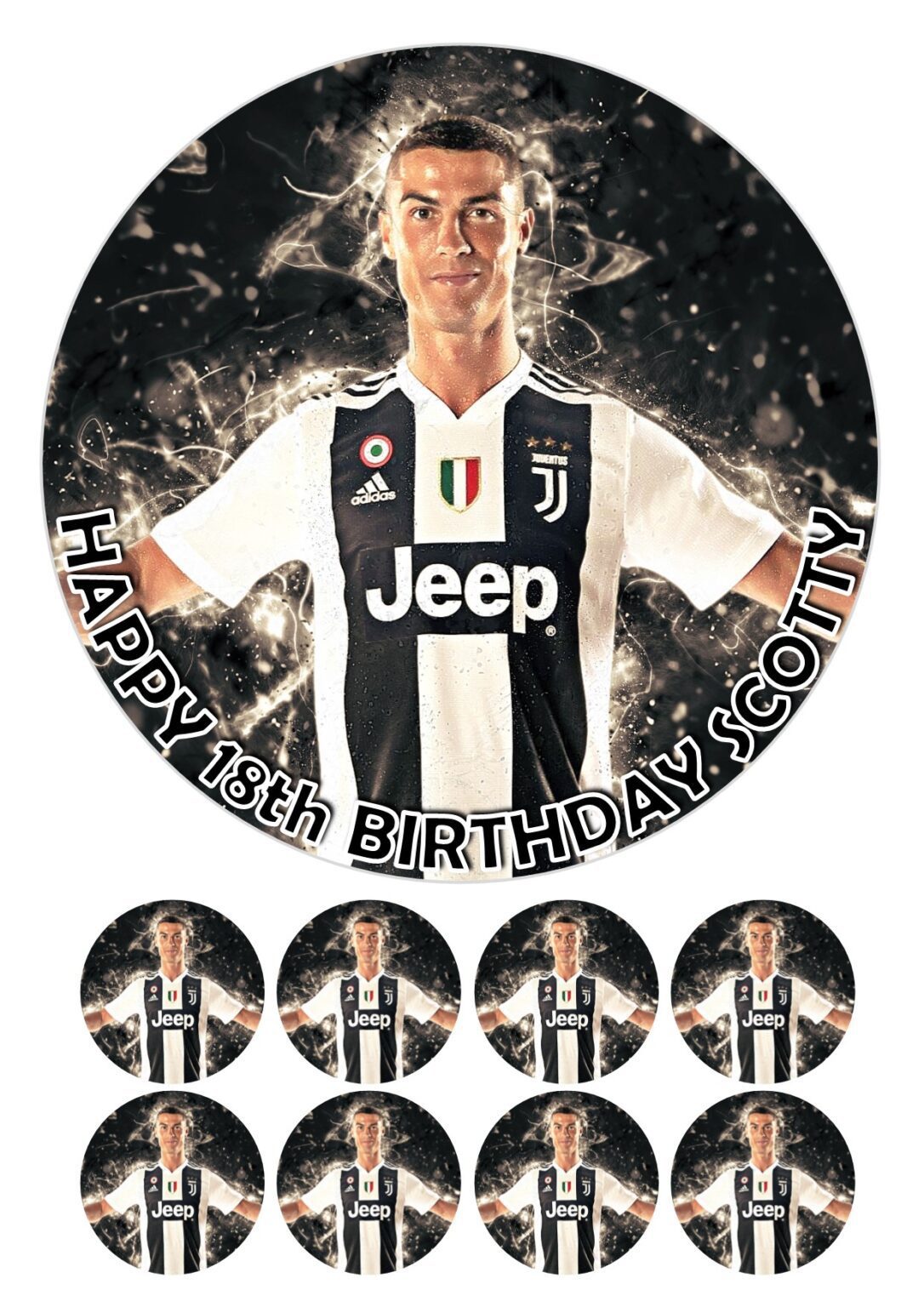 RONALDO Icing Birthday Cake Topper & 8 Cupcake Toppers