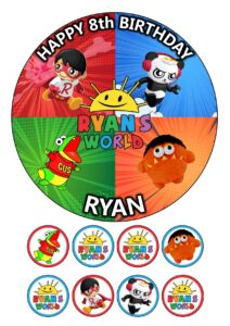 Ryans World Icing Birthday Cake Topper & 8 Cupcake Toppers