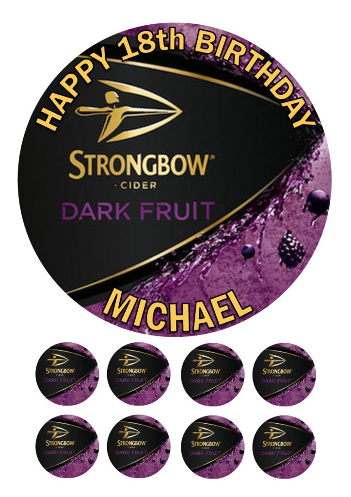 Strongbow Dark Fruits Icing Birthday Cake Topper & 8 Cupcake Toppers
