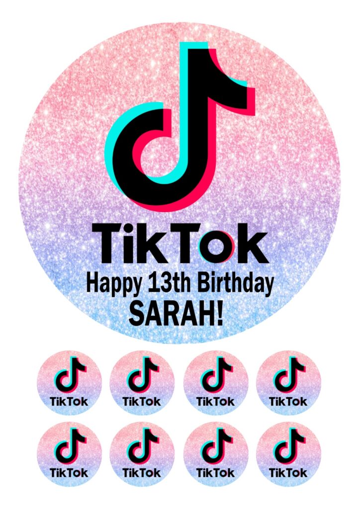 TIKTOK Icing Birthday Cake Topper & 8 Cupcake Toppers