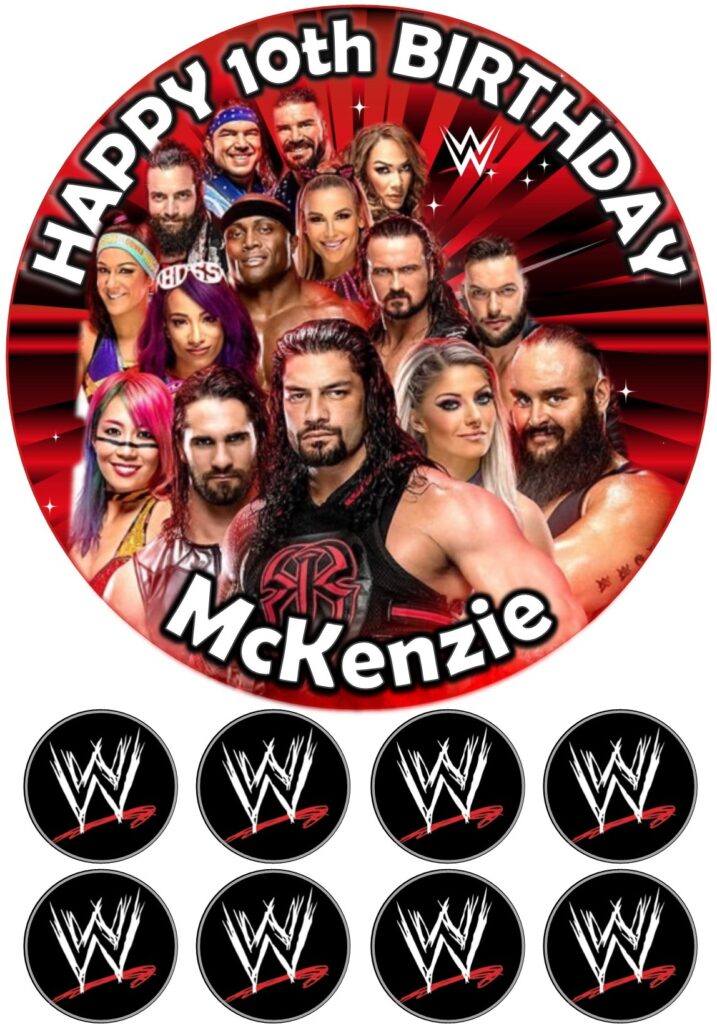 WWE Icing Birthday Cake Topper & 8x Cupcake Toppers