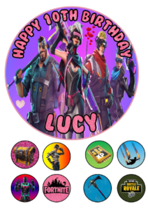 FORTNITE Icing Birthday Cake Topper & 8 Cupcake Toppers