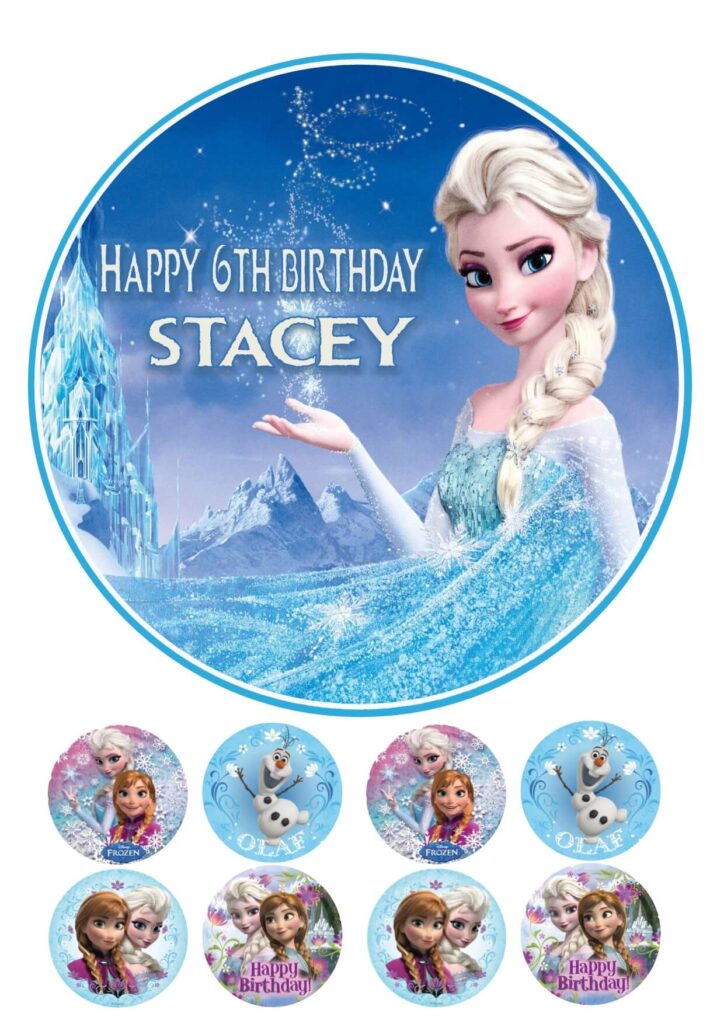 Disney Frozen Icing Birthday Cake Topper & 8 Cupcake Toppers