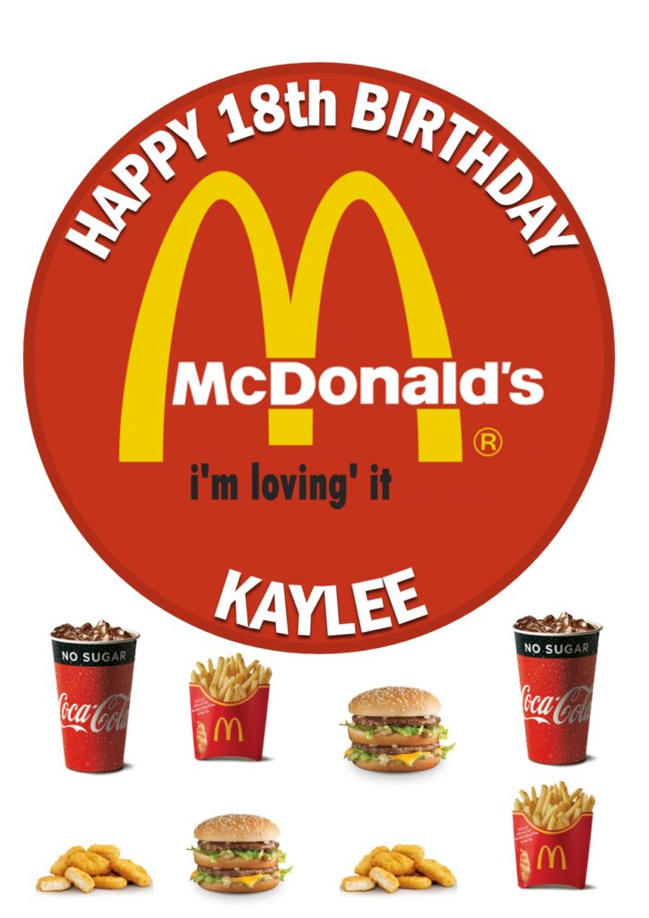 Mcdonalds Icing Birthday Cake Topper & 8 Cupcake Toppers