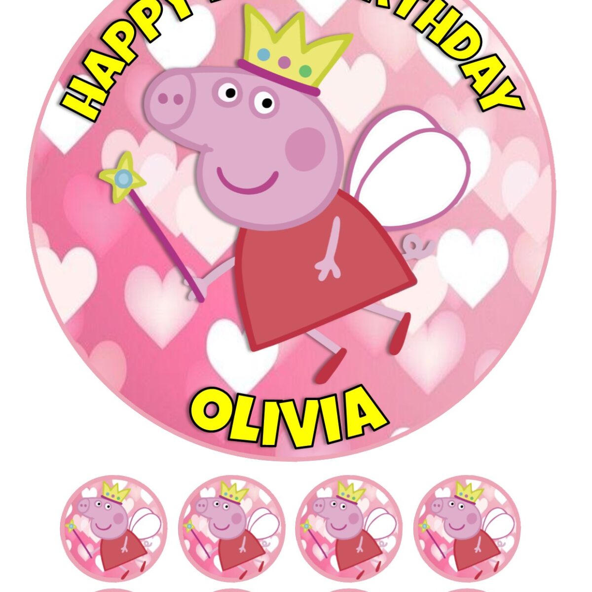 Peppa Pig Icing Birthday Cake Topper & 8 Cupcake Toppers