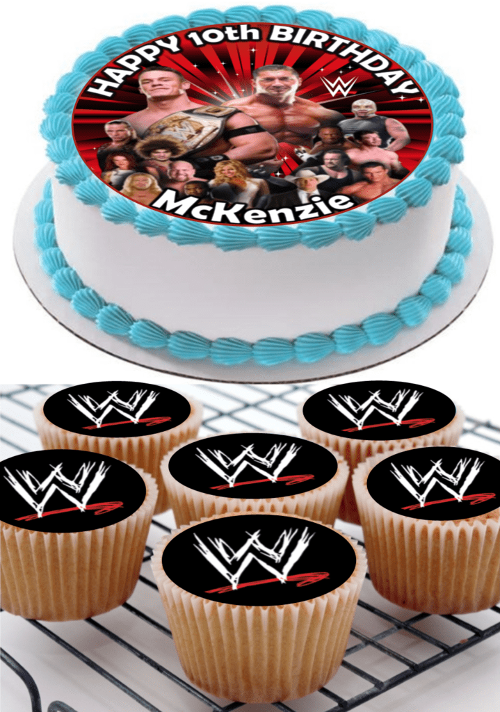WWE Icing Birthday Cake Topper & 8x Cupcake Toppers