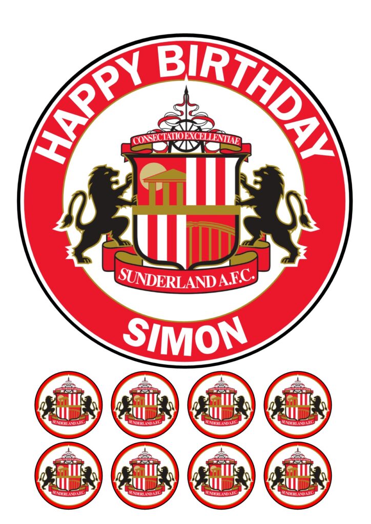 Sunderland AFC Icing Birthday Cake Topper & 8 Cupcake Toppers