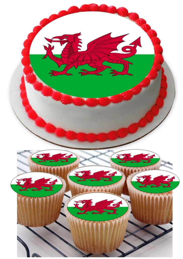 Welsh Flag of Wales Cake Topper & 8 Cupcake Toppers
