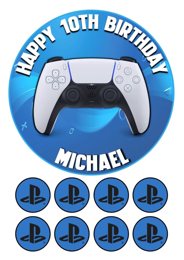 PlayStation 5 PS5 Icing Birthday Cake Topper & 8 Cupcake Toppers