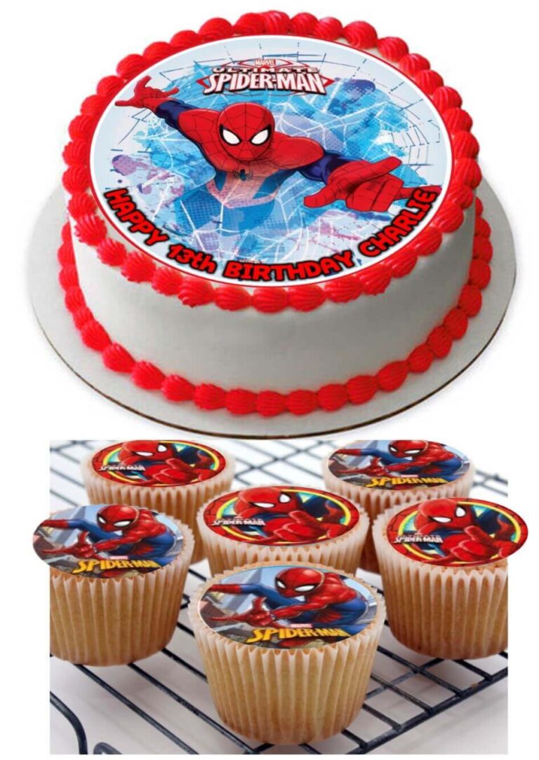 Spider-Man Icing Birthday Cake Topper & 8 Cupcakes