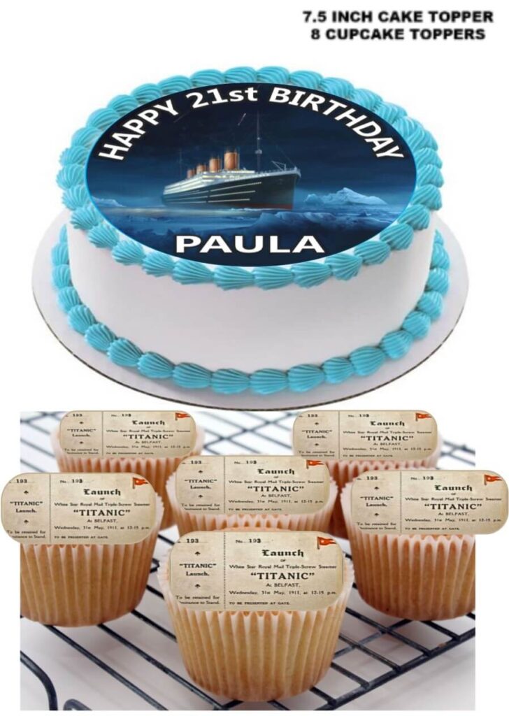 Titanic Icing Birthday Cake Topper & 8 Cupcake Toppers