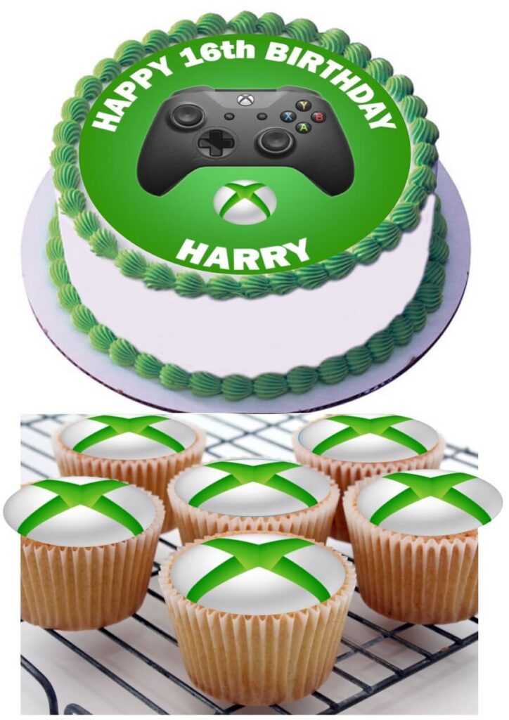 Xbox Series X Icing Birthday Cake Topper & 8 Cupcake Toppers