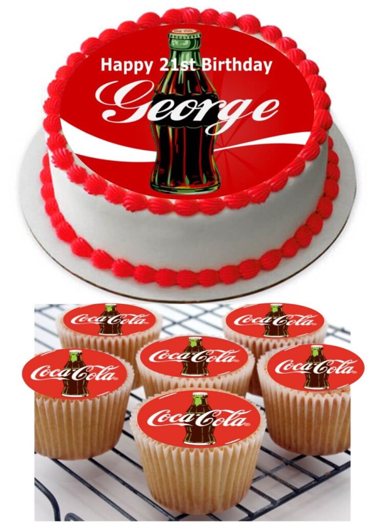 Coca-Cola (Coke) Icing Birthday Cake Topper & 8 Cupcake Toppers