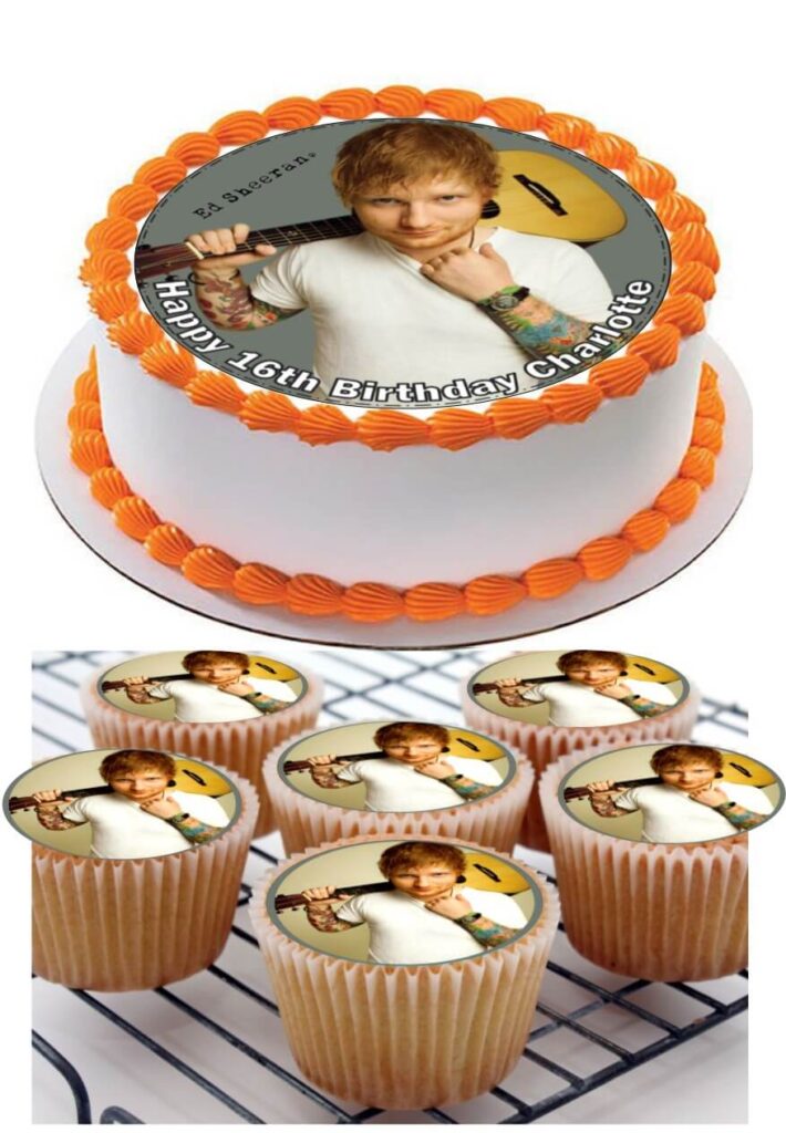 Ed Sheeran Icing Birthday Cake Topper & 8 Cupcake Toppers
