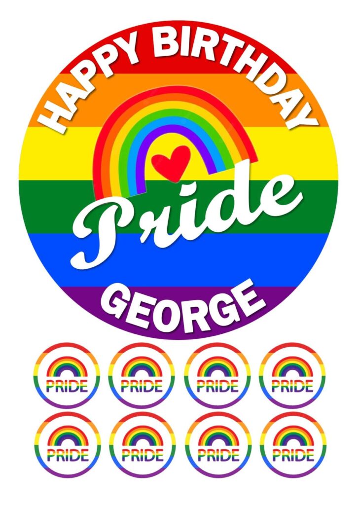 Gay Pride Icing Birthday Cake Topper & 8 Cupcake Toppers