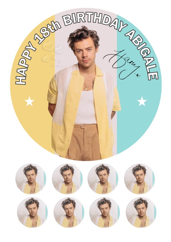 Harry Styles Icing Birthday Cake Topper & 8 Cupcake toppers