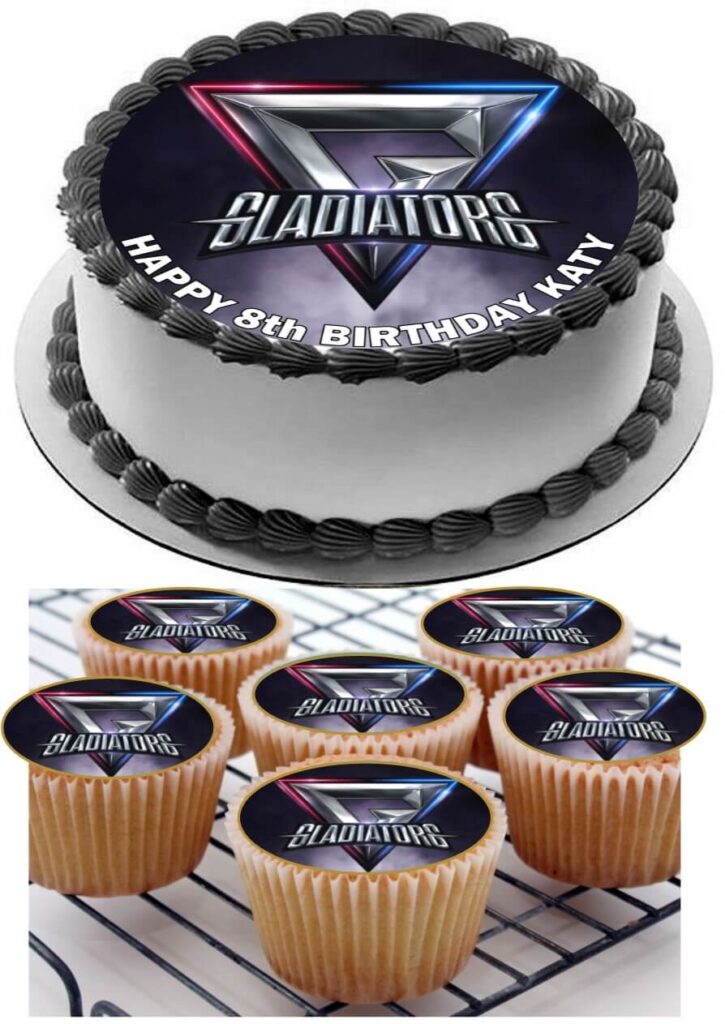 Gladiators UK TV Show Icing Birthday Cake Topper & 8 Cupcake Toppers
