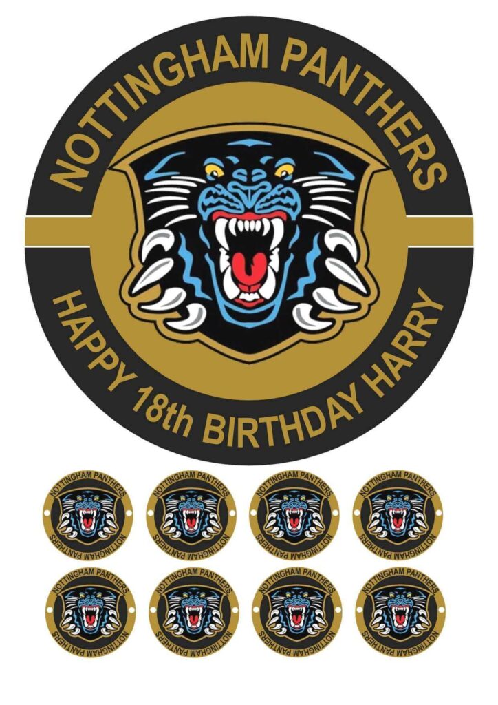 Nottingham Panthers Icing Birthday Cake Topper & 8 Cupcake Toppers