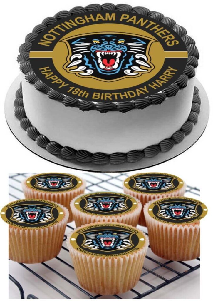 Nottingham Panthers Icing Birthday Cake Topper & 8 Cupcake Toppers