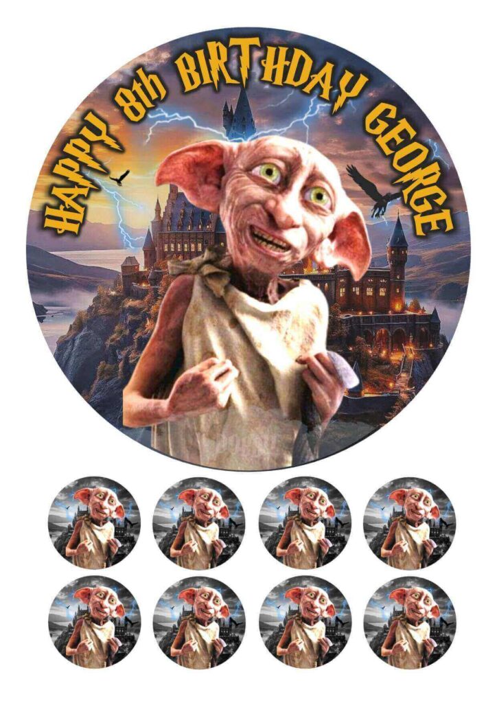 Dobby (Harry Potter) Icing Birthday Cake Topper & 8 Cupcake Toppers