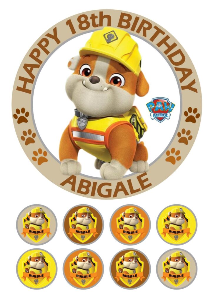 Rubble (Paw Patrol) Icing Cupcake Toppers