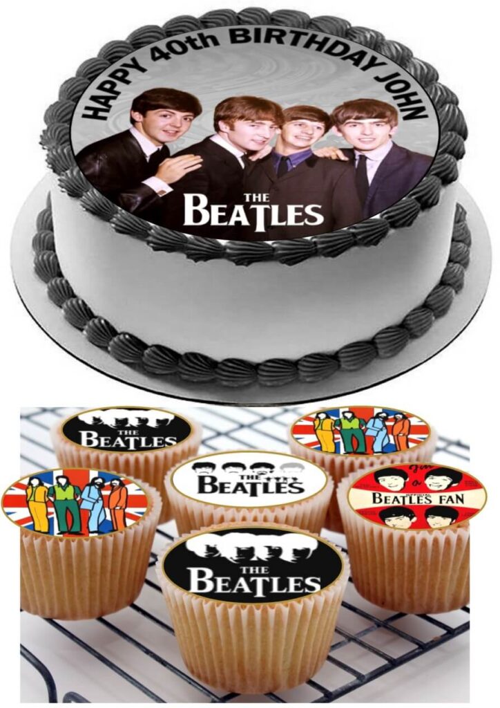The Beatles Icing Birthday Cake Topper & 8 Cupcake Toppers