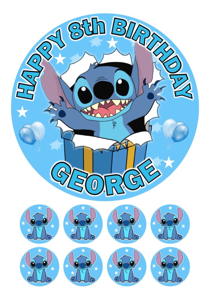 Stitch (Lilo & Stitch) Icing Birthday Cake Topper & 8 Cupcake Toppers