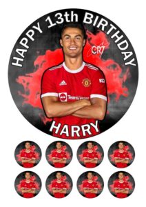 Ronaldo Manchester United Icing Birthday Cake Topper & 8 CR7 Cupcake ...
