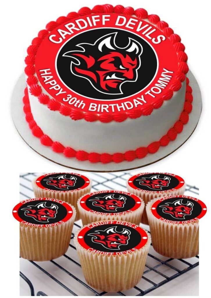 Cardiff Devils Ice Hockey Team Icing Birthday Cake Topper & 8 Cupcake ...
