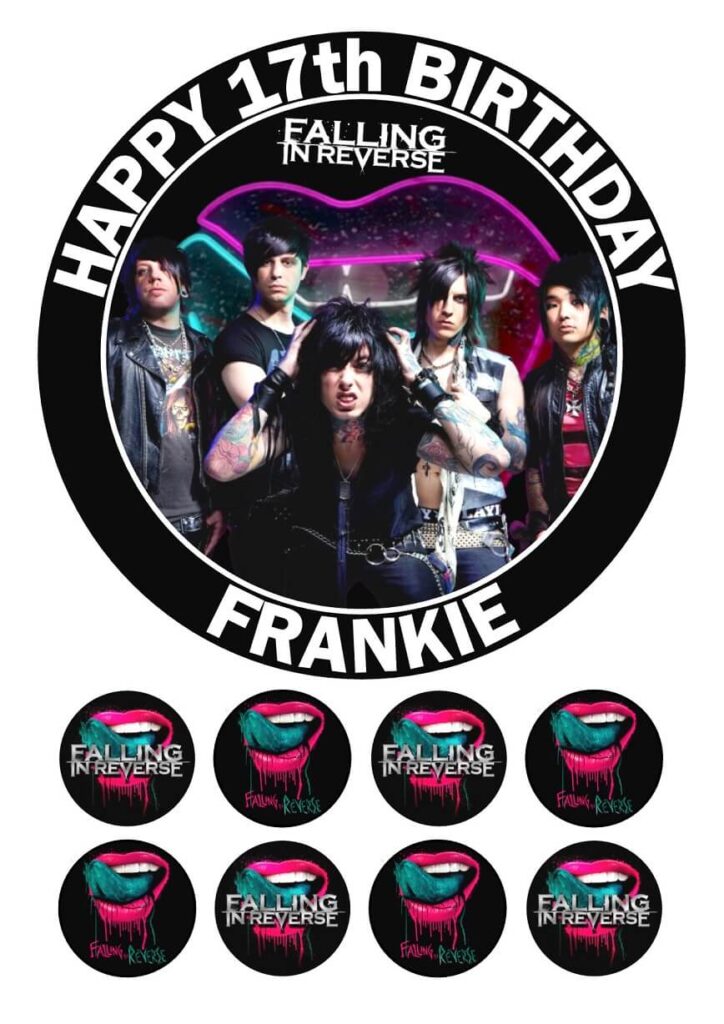 Falling In Reverse Icing Birthday Cake Topper & 8 Cupcake Toppers