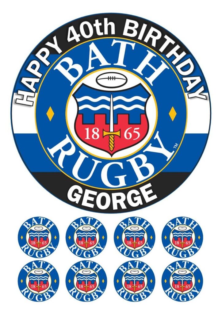 Bath Rugby Icing Birthday Cake Topper & 8 Cupcake Toppers