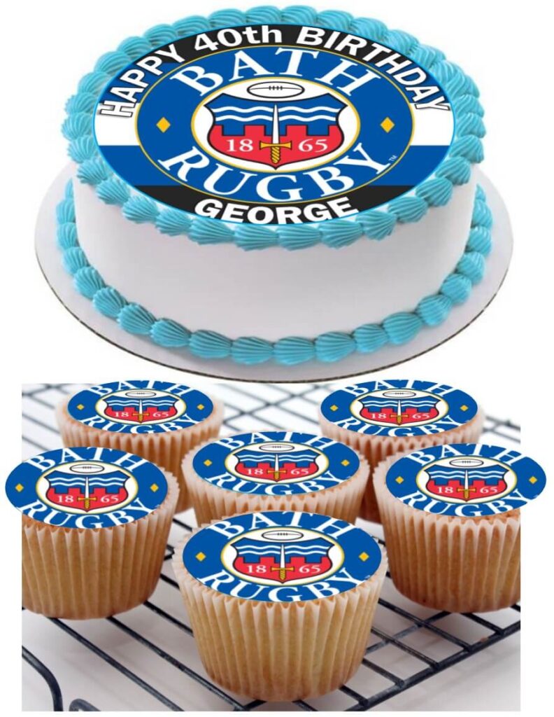 Bath Rugby Icing Birthday Cake Topper & 8 Cupcake Toppers