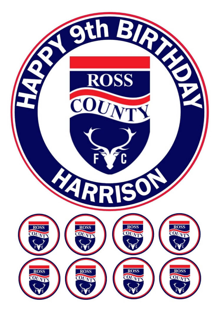 Ross County FC Icing Birthday Cake Topper & 8 Cupcake Toppers