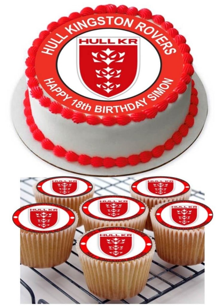 Hull Kingston Rovers HR Icing Birthday Cake Topper & 8 Cupcake Toppers