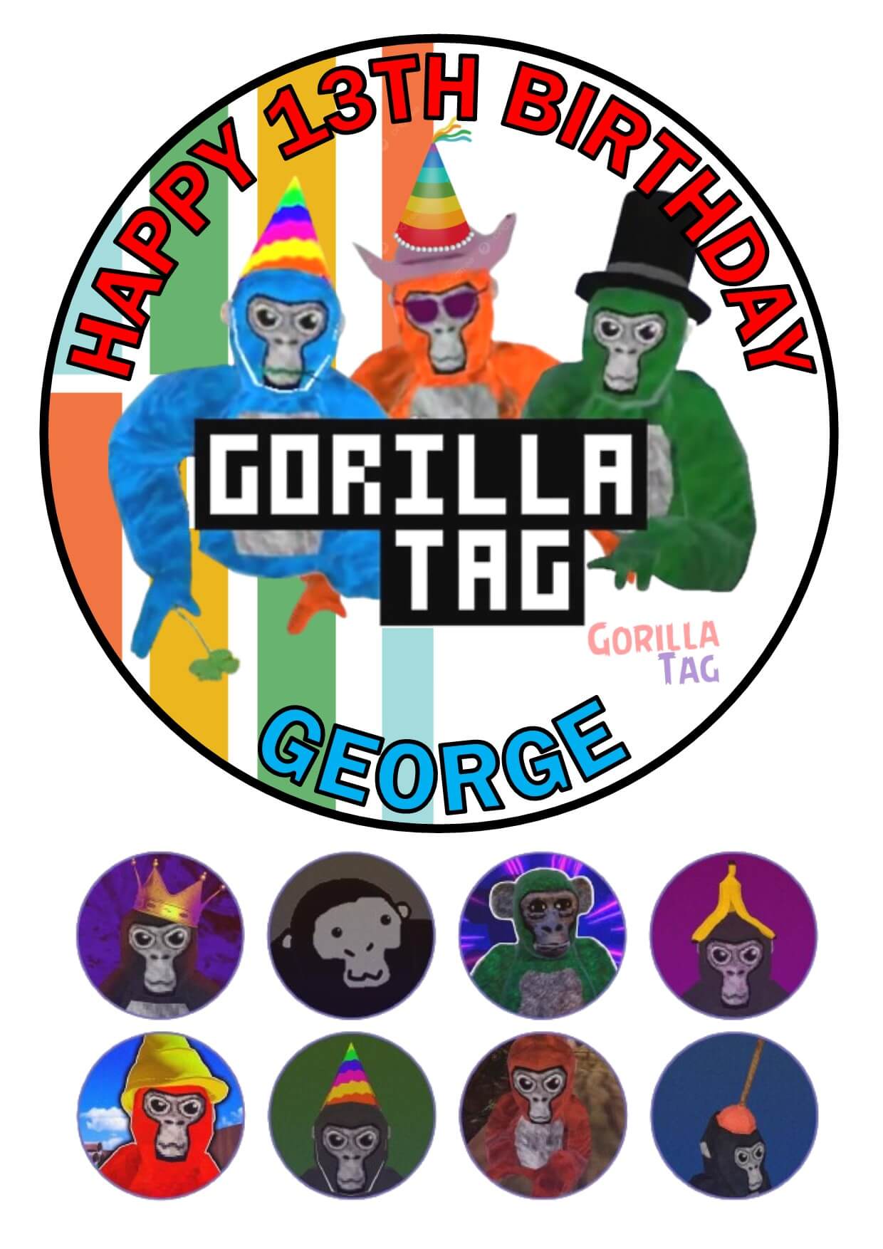 Gorilla Tag Icing Birthday Cake Topper 8 Cupcake Toppers